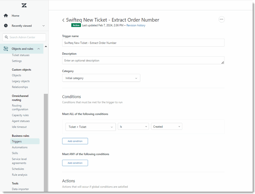 Opening and Editing the Swifteq Trigger Created in your Zendesk Admin Center – Swifteq Apps ...